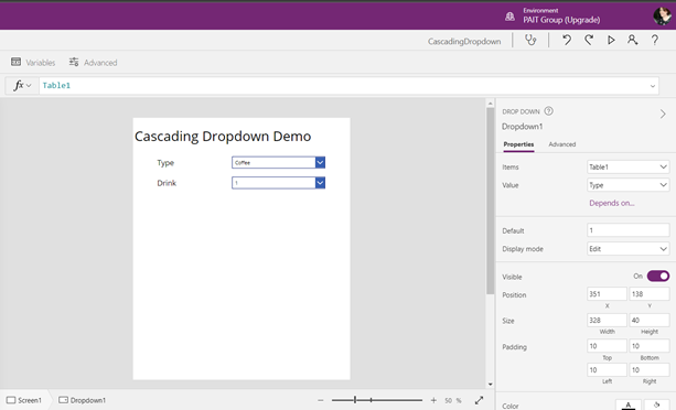 Cascading Drop-downs in PowerApps